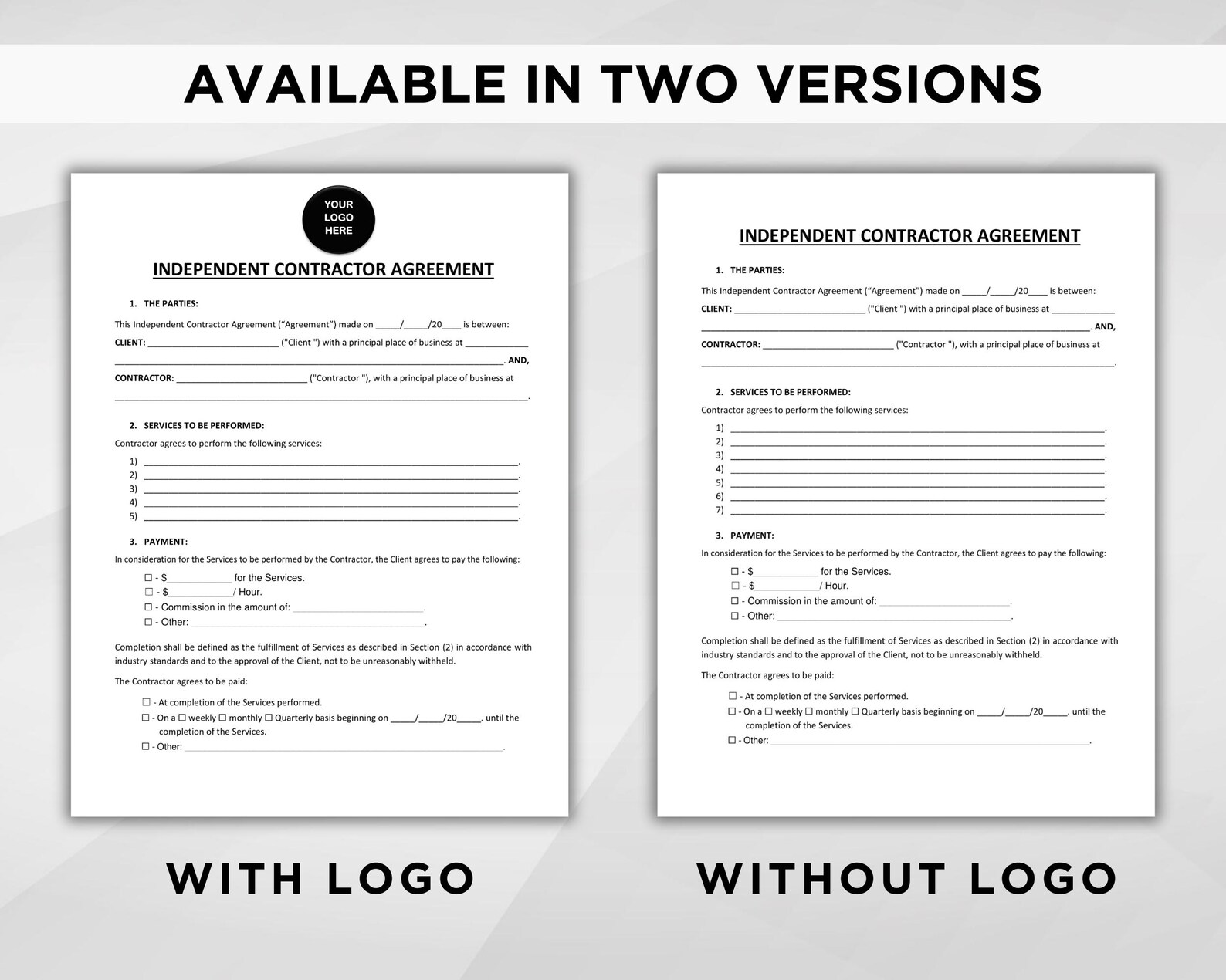 Independent Contractor Agreement Template Printable. Editable ...