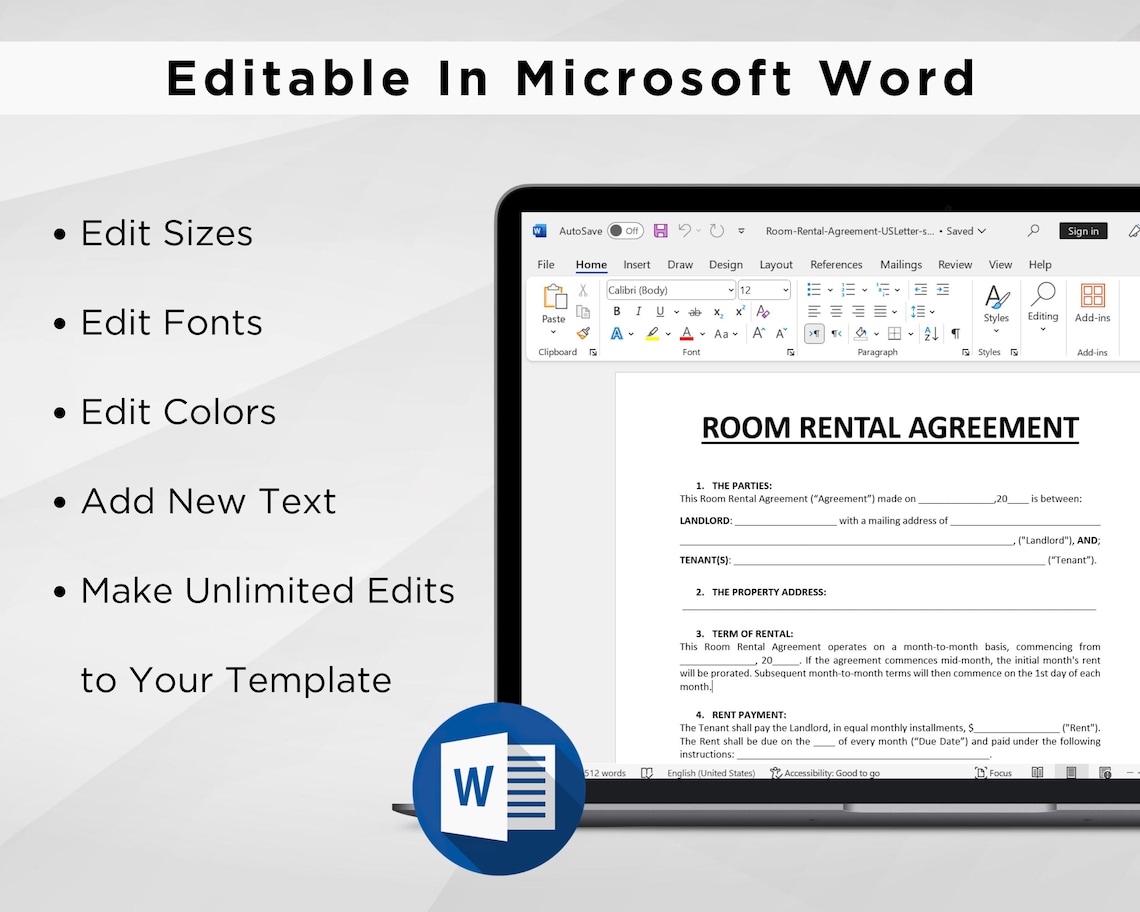 Printable Room Rental Agreement Template. Editable Room Tenancy ...