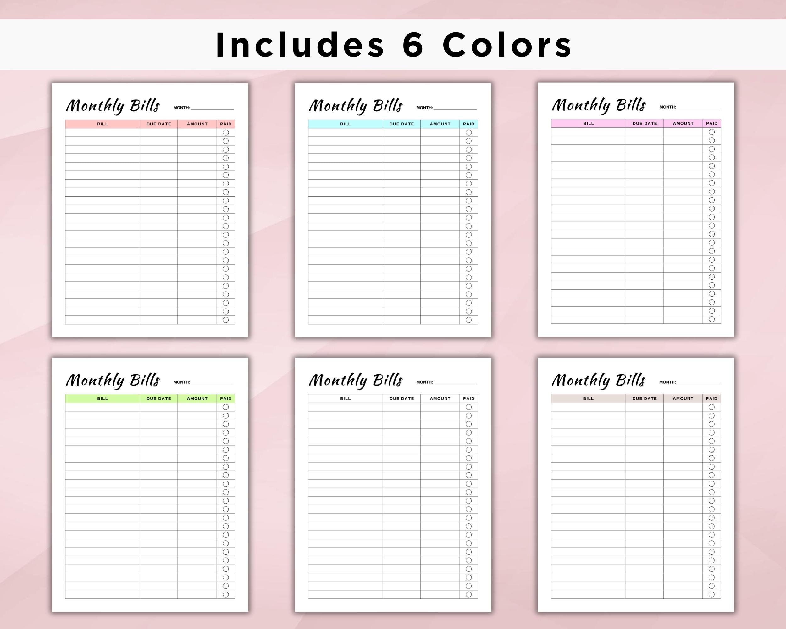 Monthly Bill Log Printable, Bill Payment Checklist Tracker, Bill Pay ...