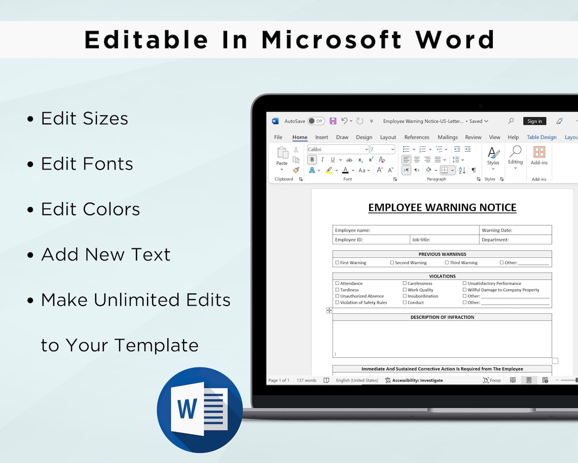 Employee Warning Notice Template Printable. Employee Discipline Form ...