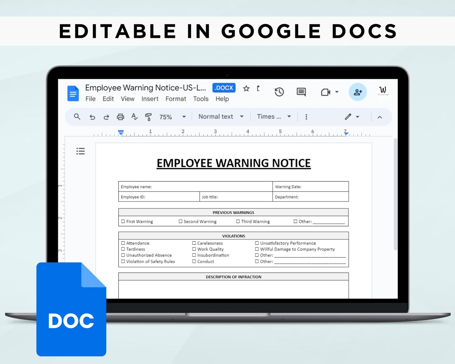 Employee Warning Notice Template, Printable Discipline Form, Employee ...