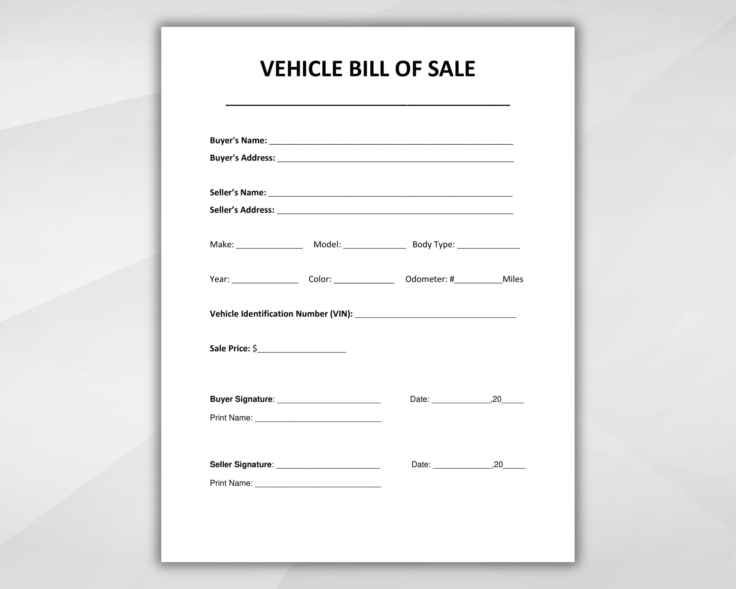 Vehicle Bill Of Sale Printable Motor Vehicle Sale Contract Vehicle