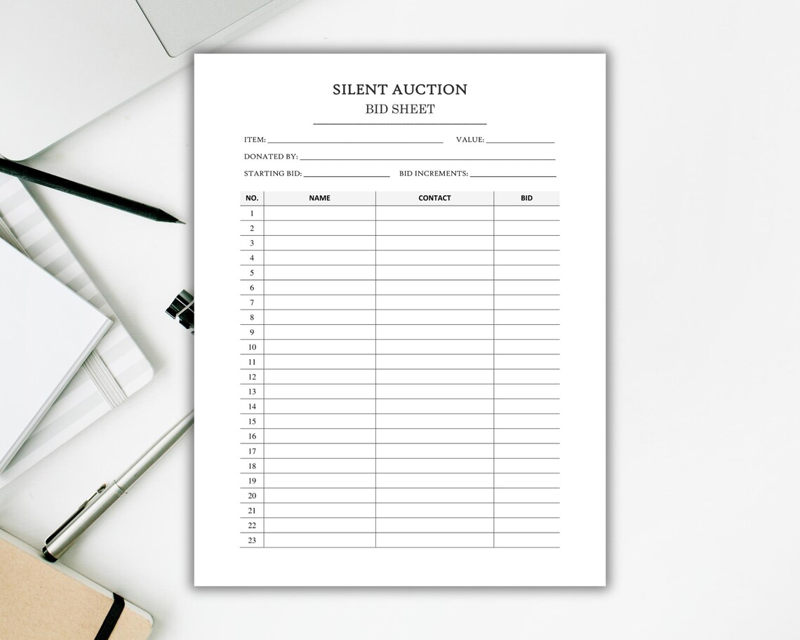 Editable Silent Auction Bid Sheet. Silent Auction Sign up Sheet ...