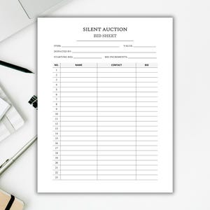 Editable Silent Auction Bid Sheet. Silent Auction Sign up Sheet ...