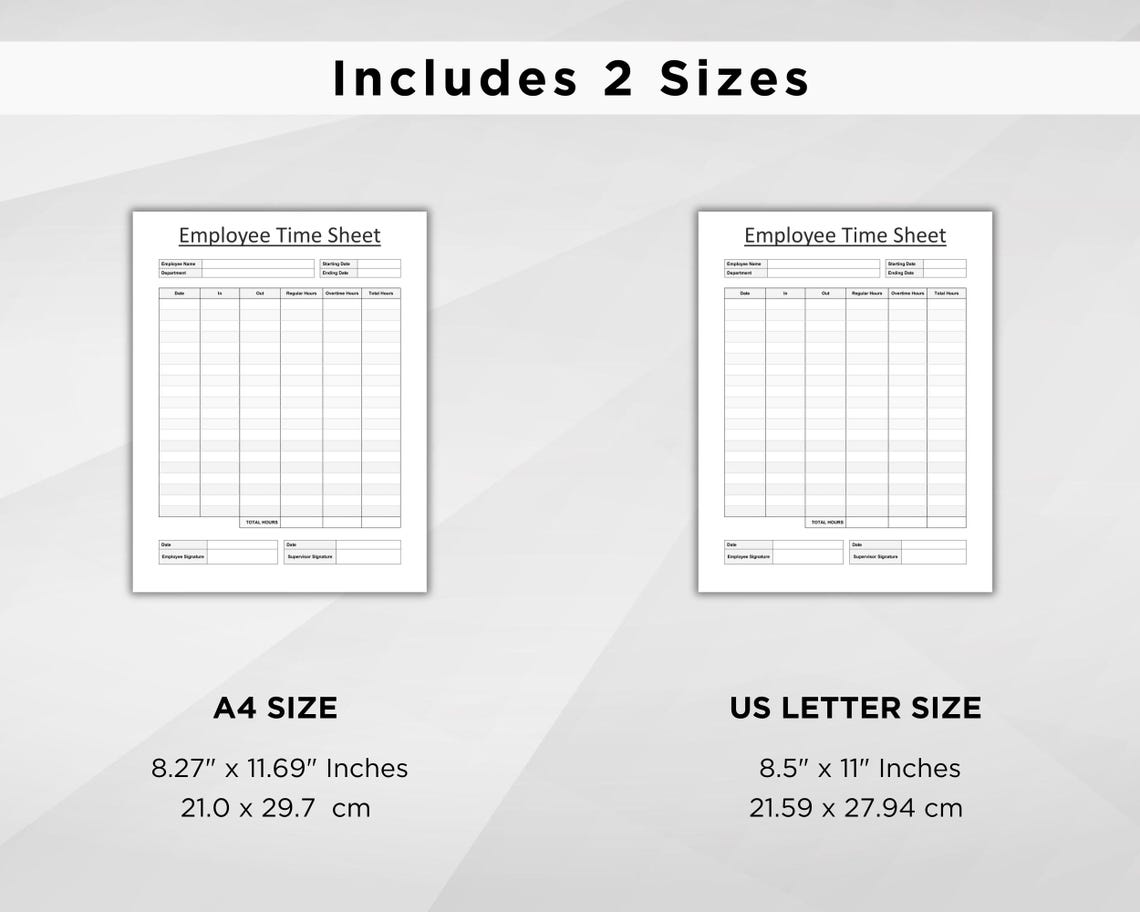 Employee Time Sheet Template Printable. Editable Time Card. Work ...