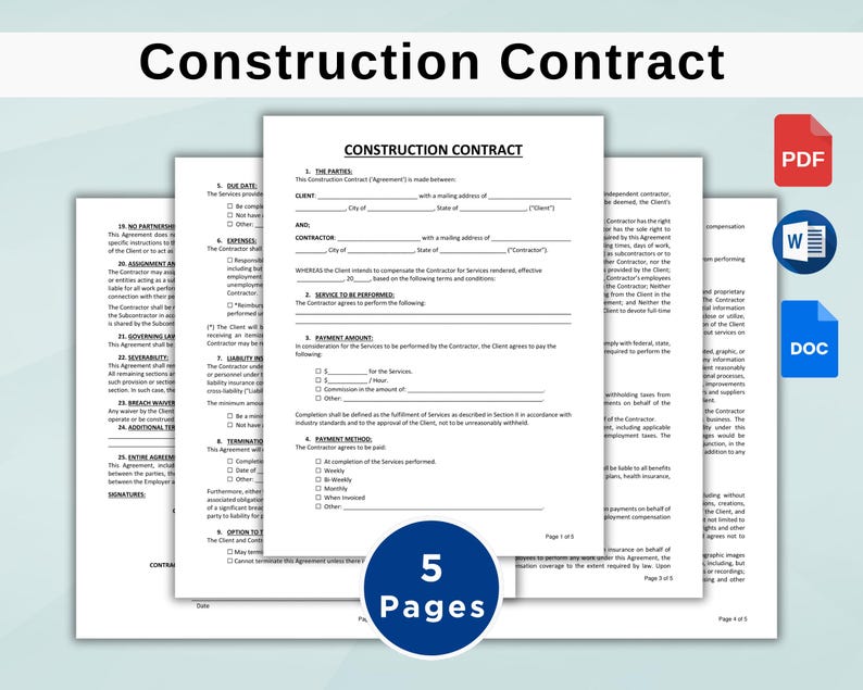 Construction Contract Agreement Templates. Construction Template ...