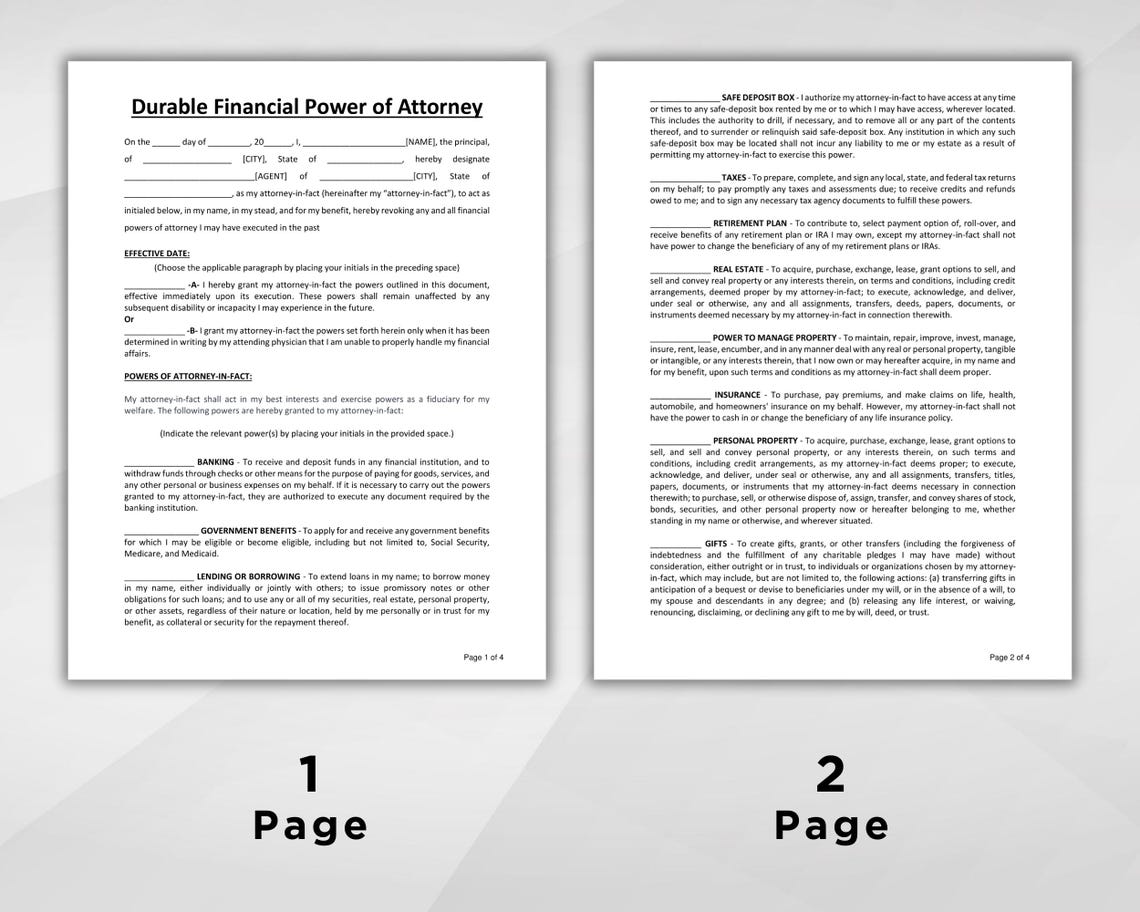 Durable Financial Power of Attorney Template. Printable POA Form ...