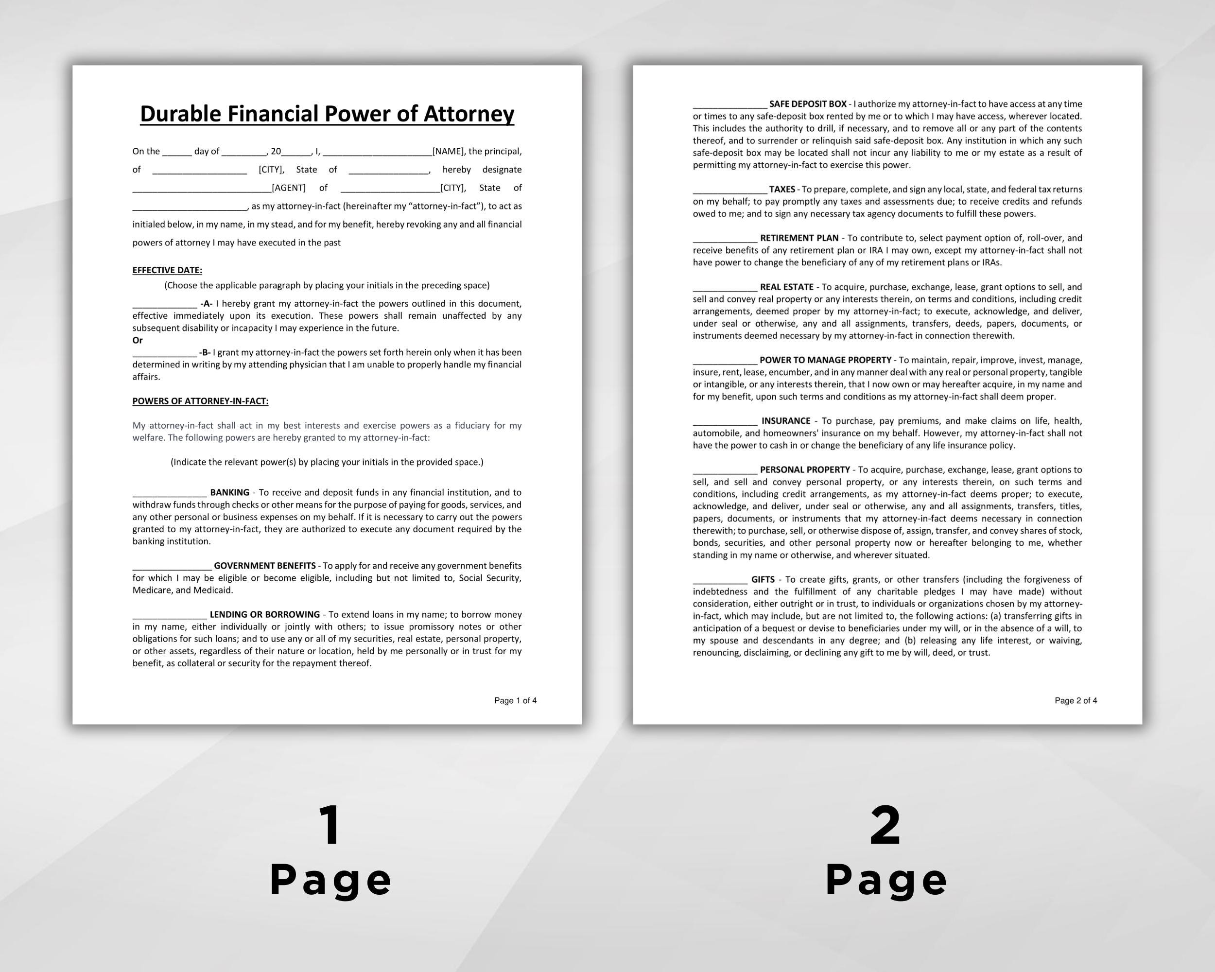 Durable Financial Power of Attorney Template. Printable POA Form ...
