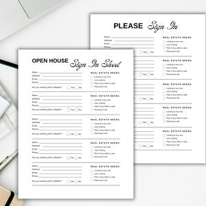 Editable Open House Sign in Sheet Printable PDF, Real Estate Guest ...