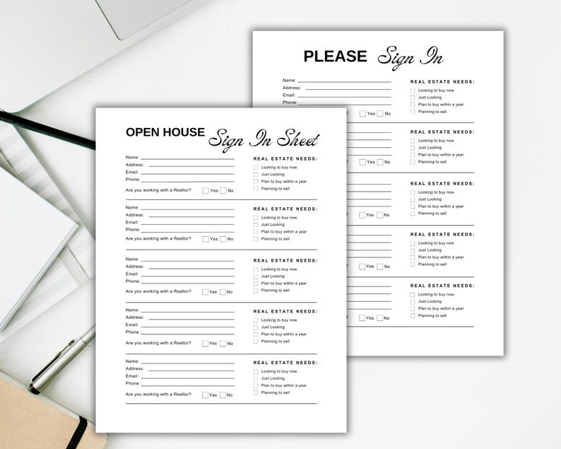 Printable Open House Sign in Sheets, Real Estate Guest Registration ...