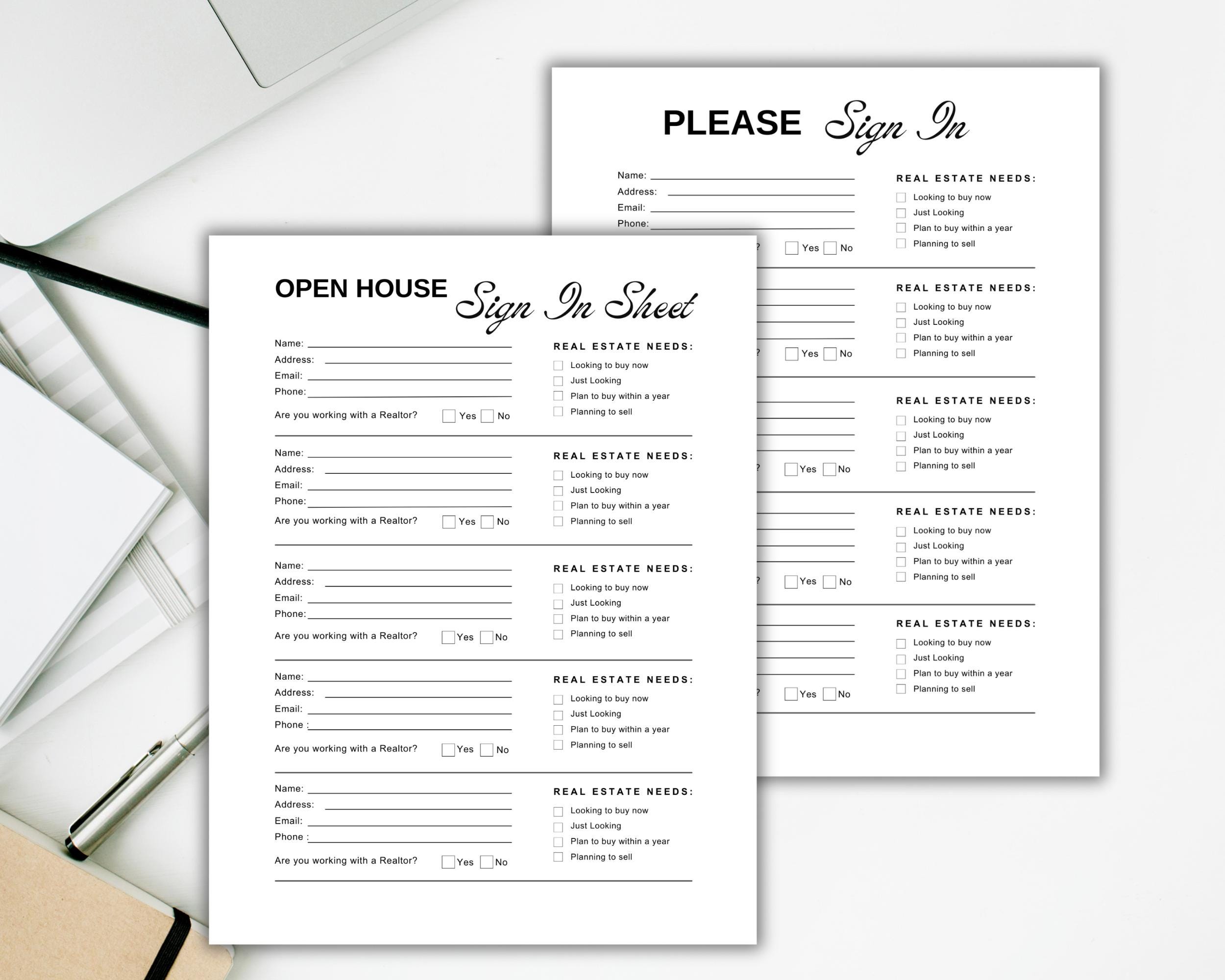 Open House Sign-in Sheets. Editable Real Estate Agent Marketing ...