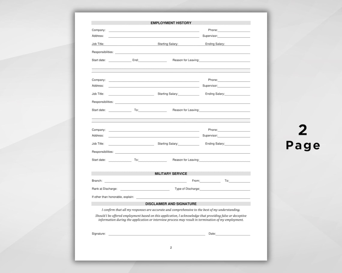 Printable Employee Application. Job Application Template. Application ...