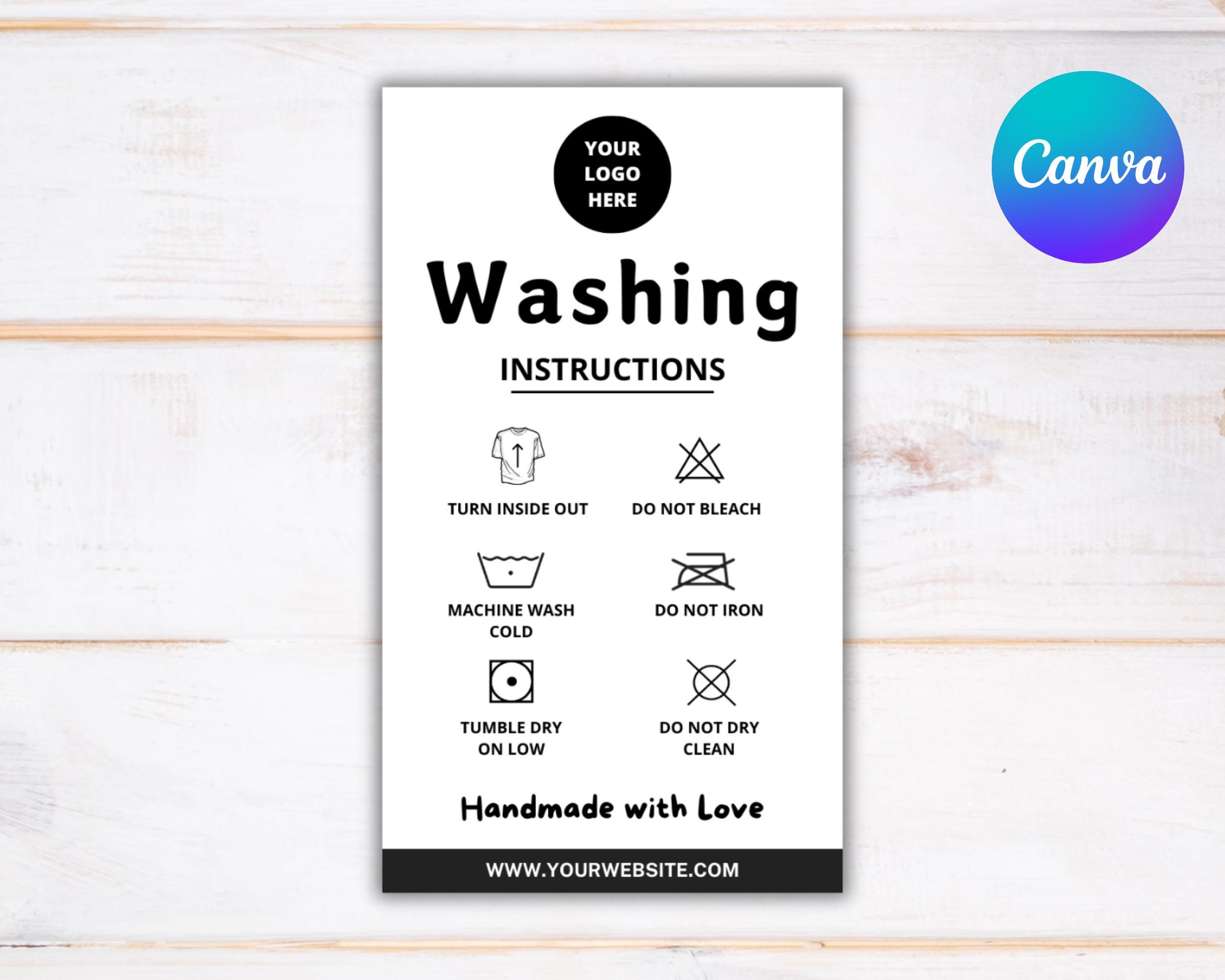 Editable Washing Instructions Card. Printable Clothing Shirt Care Card ...