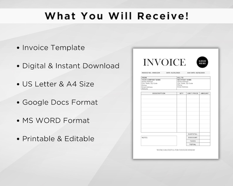 Invoice Template. Business Invoice. Invoice Word. Custom Invoice ...