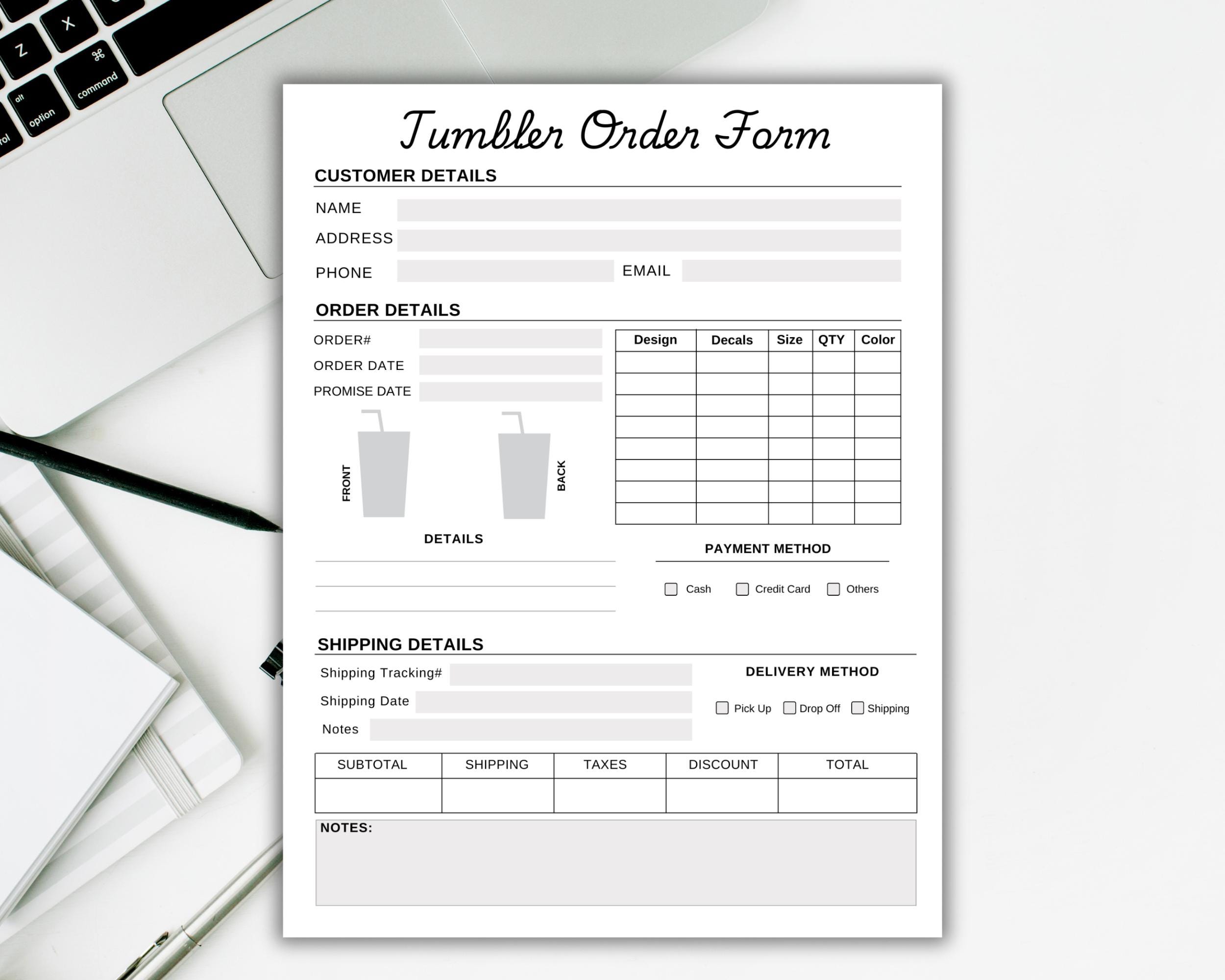 Printable Tumbler Order Form. Custom Tumbler Form. Editable Tumbler ...