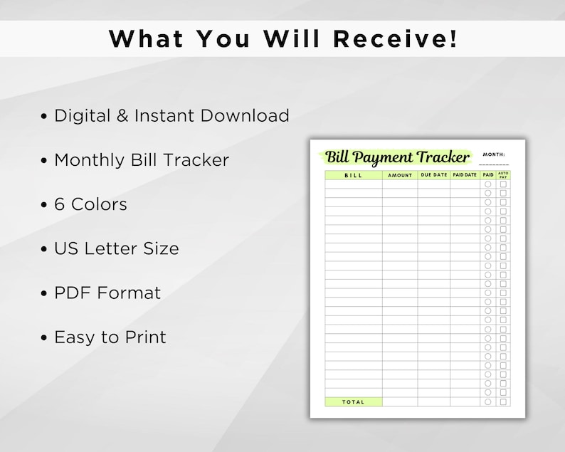 Bill Payment Tracker. Monthly Bill Tracker. Bill Log. Bill Planner ...