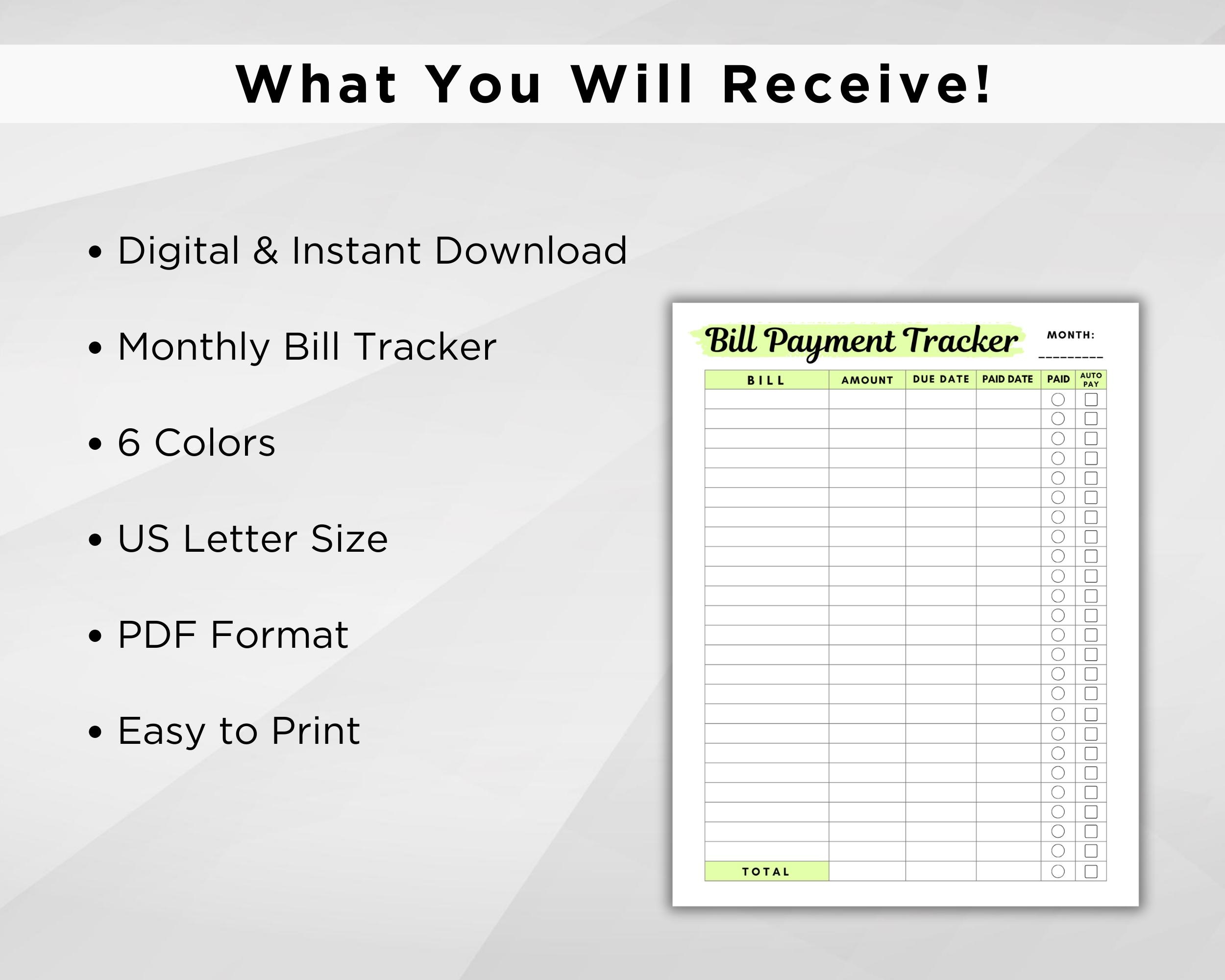 Bill Payment Tracker. Monthly Bill Tracker. Bill Log. Bill Planner ...
