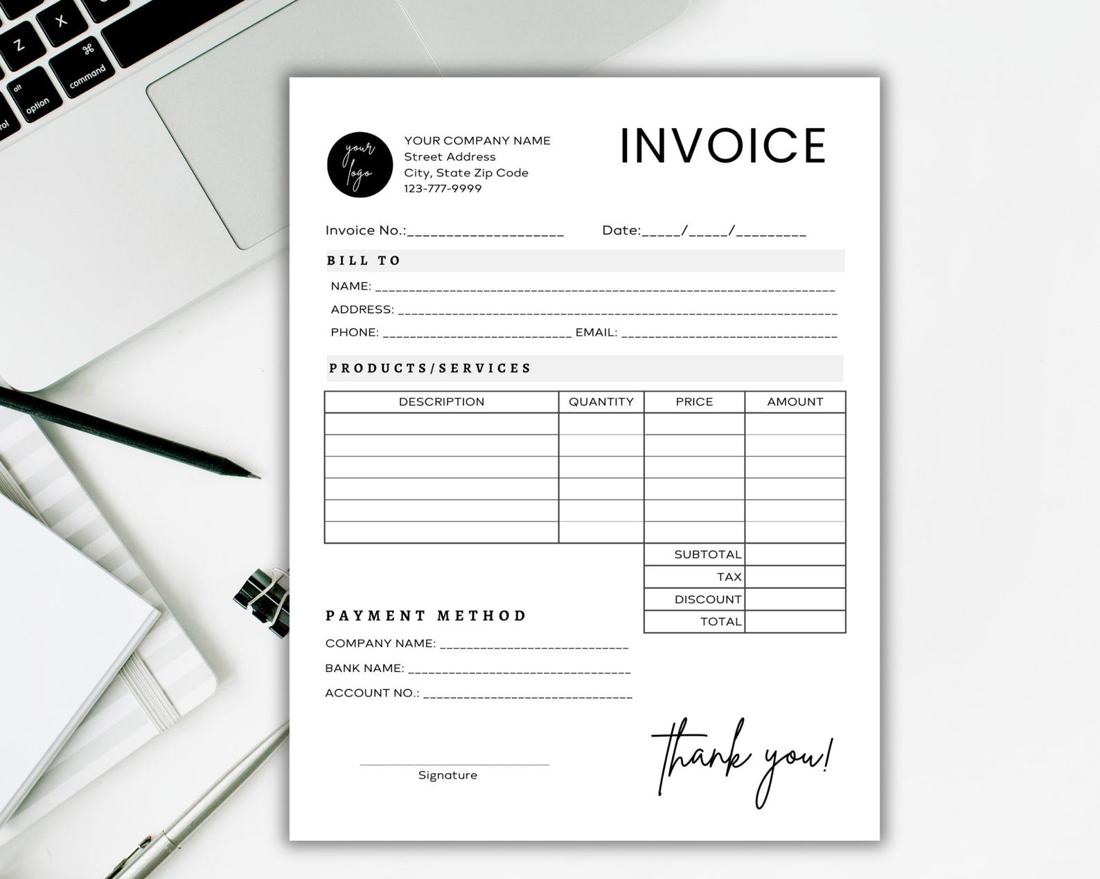 Invoice Template. Editable Services Invoice Small Business. Client ...