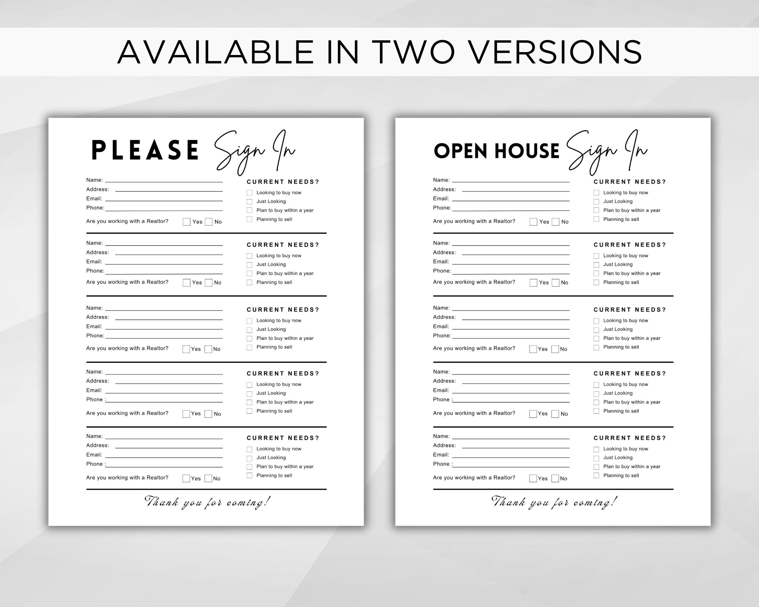 Editable Open House Sign in Sheet, Buyer Registration Form, Real Estate ...