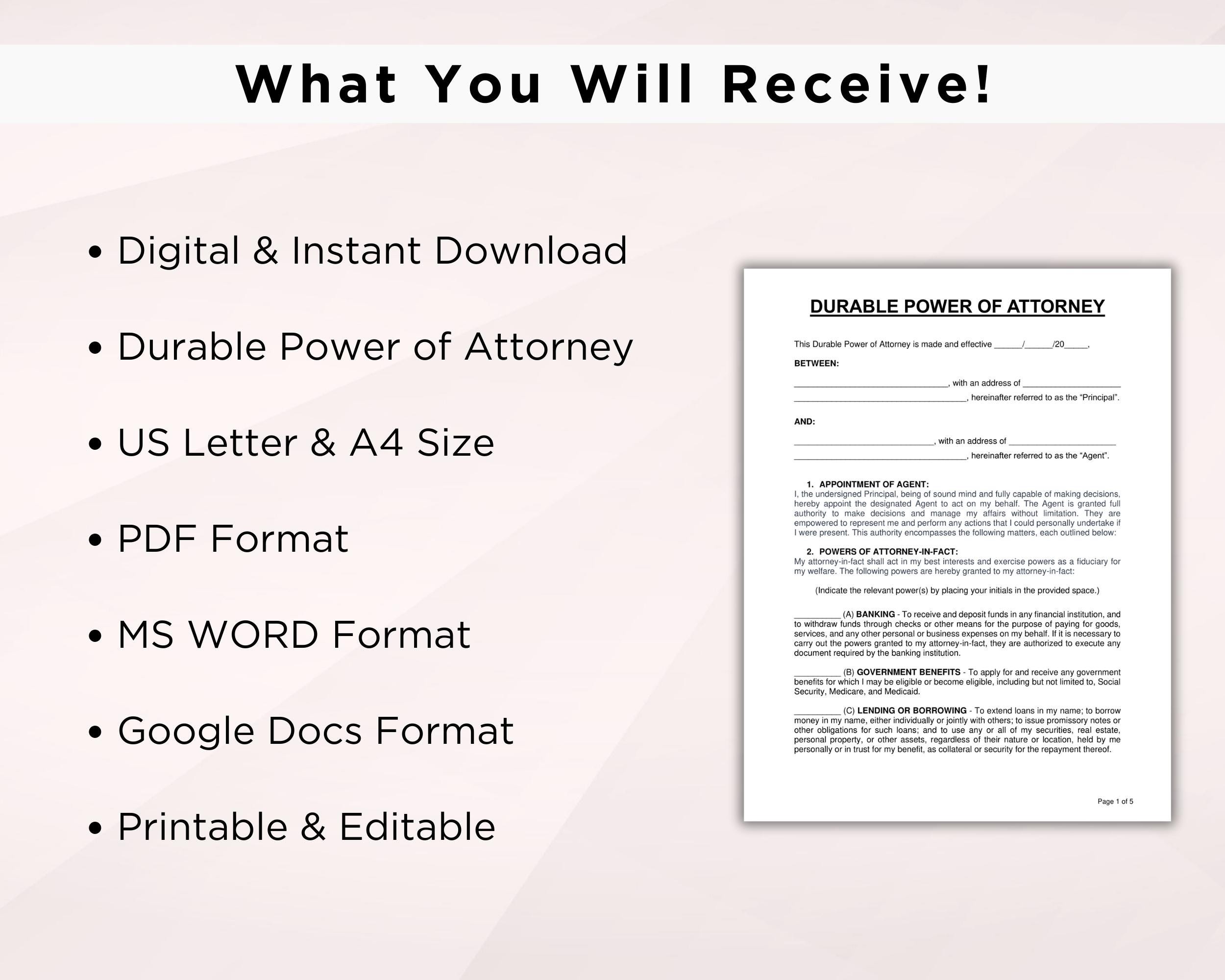 Printable Durable Power of Attorney Template. Durable Power of Attorney ...