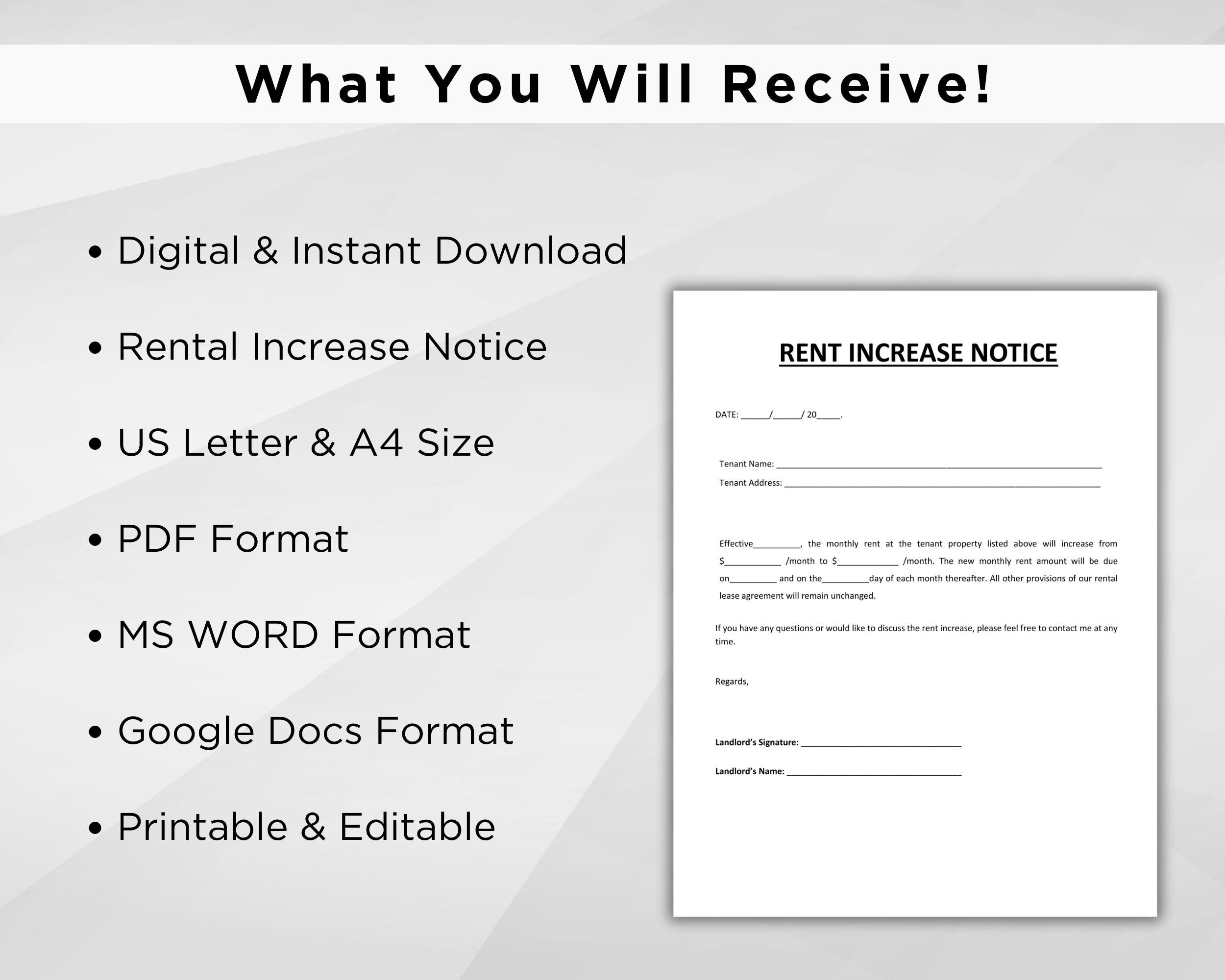 Printable Rental Increase Notice. Rental Increase Form. Rental Increase ...