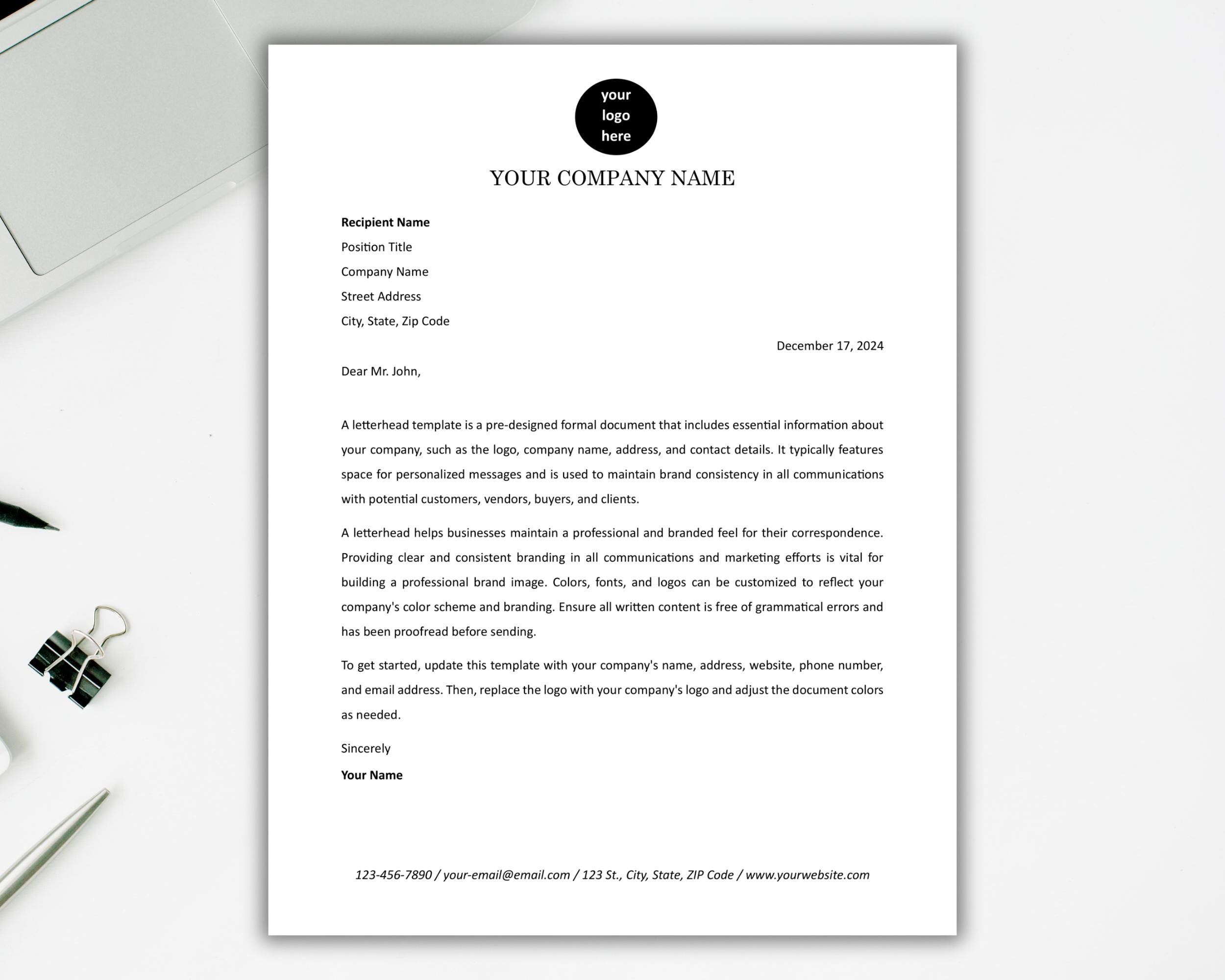 Letterhead Template. Editable Business Letterhead Template. Modern ...