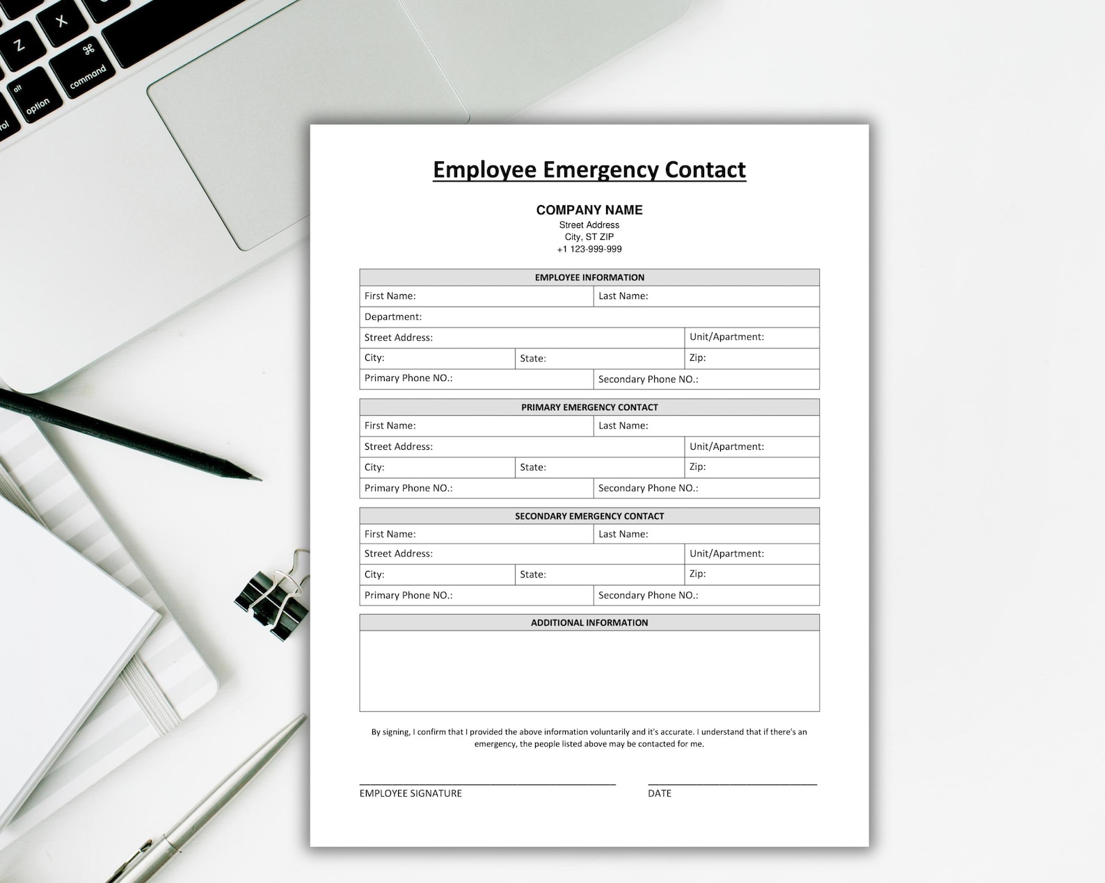 Employee Emergency Contact Form Editable. Employee Emergency Contact ...