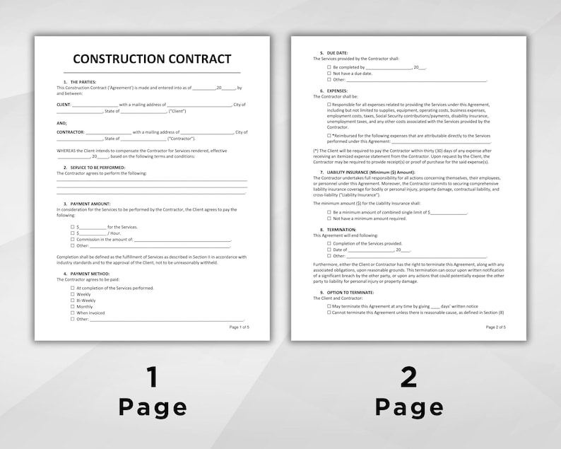 Construction Contract Form. Editable Construction Agreement Template ...