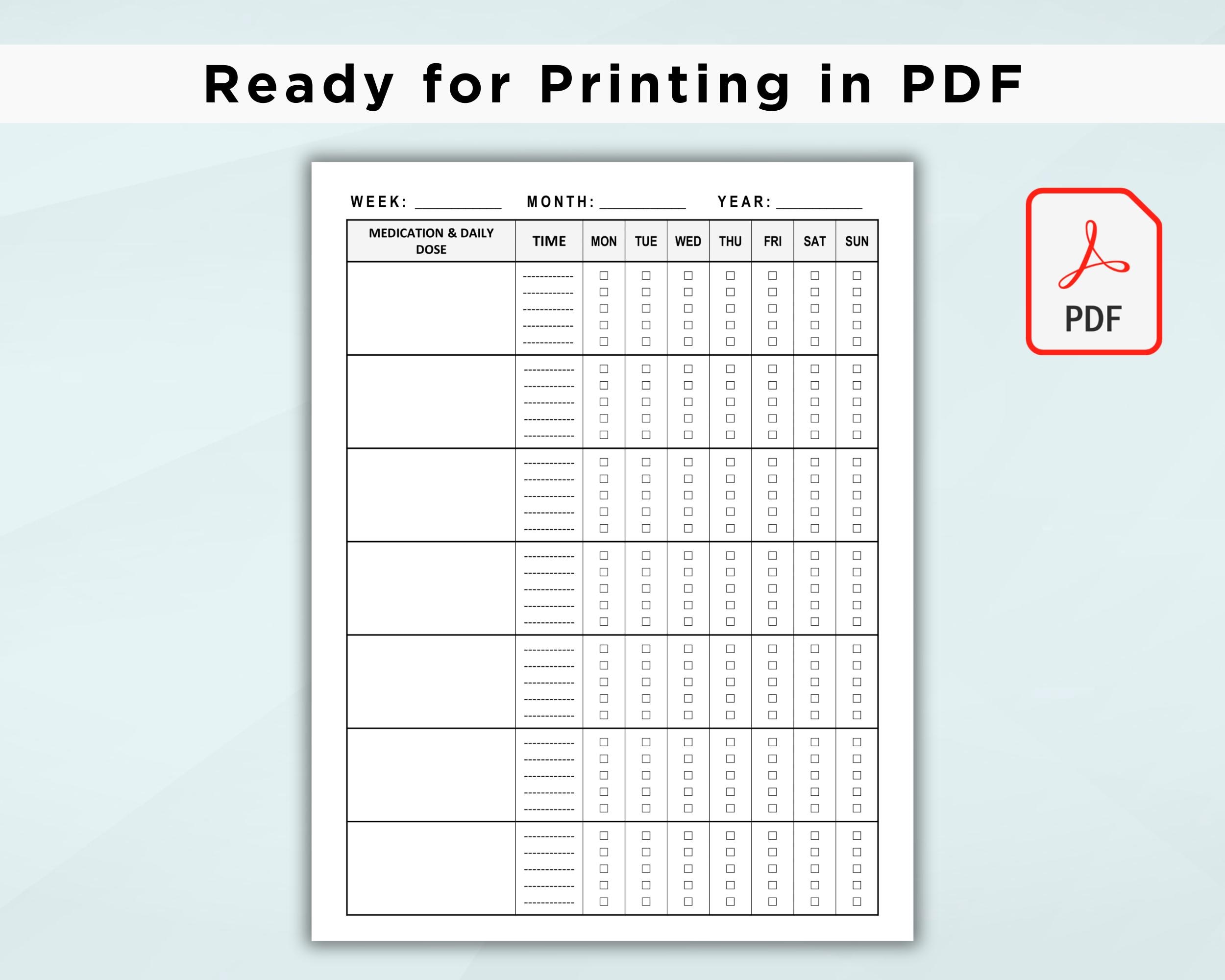 PRINTABLE Medication Tracker. Medication Log. Daily Medication Sheet ...