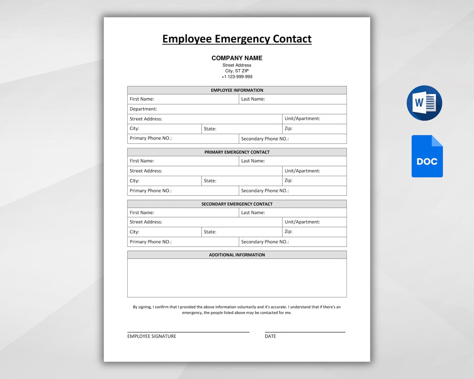 Employee Emergency Contact Form Editable. Employee Emergency Contact ...