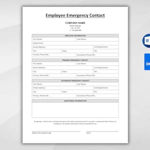 Employee Emergency Contact Form Editable. Employee Emergency Contact ...