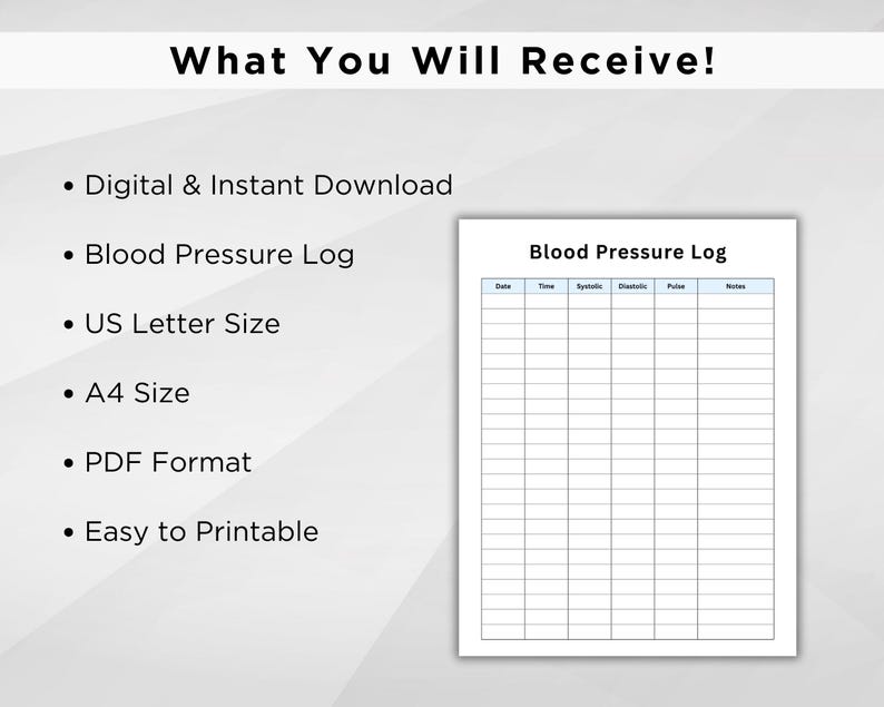 Blood Pressure Log Printable. High Blood Pressure Tracker. BP Tracker ...