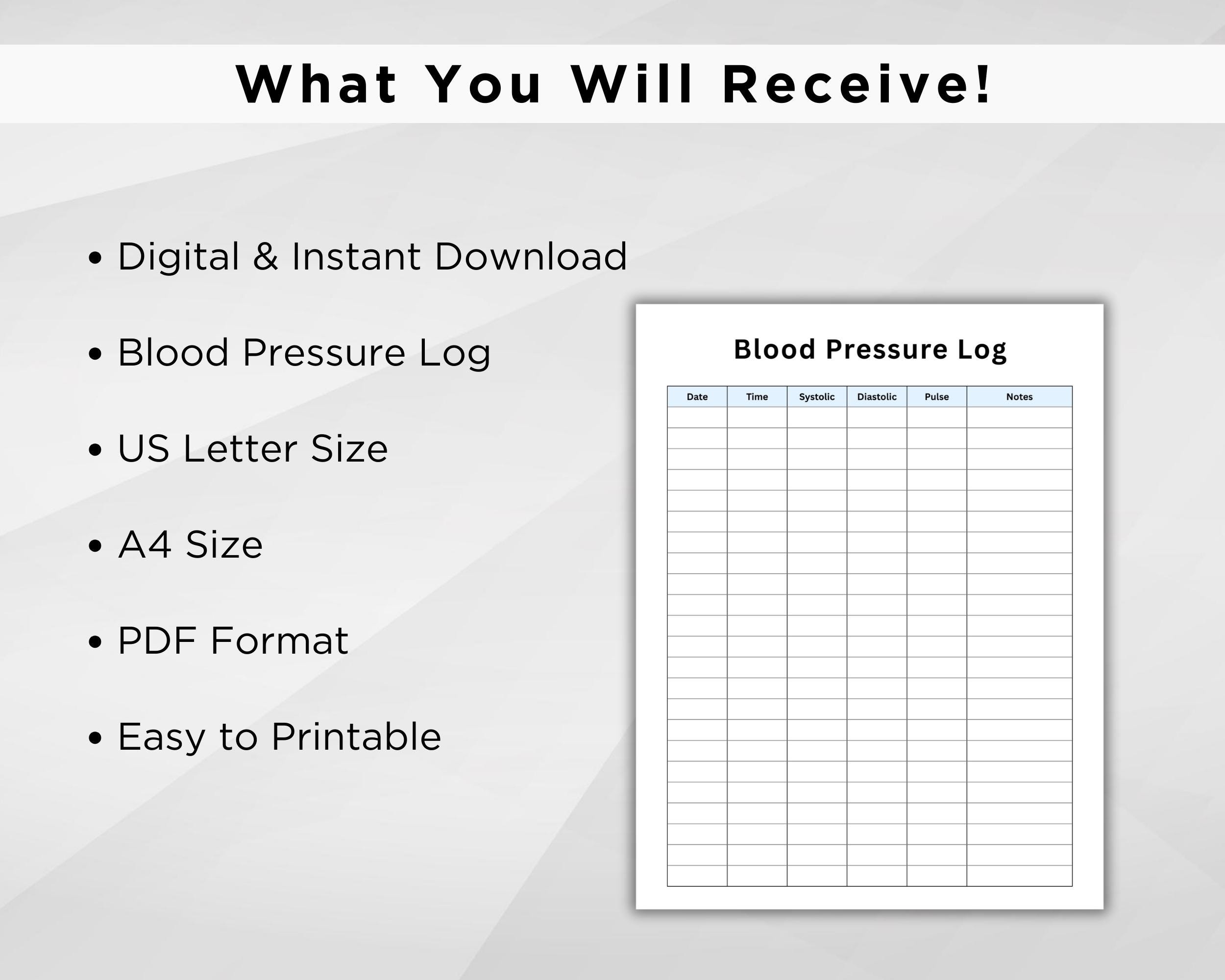 Blood Pressure Log Printable. High Blood Pressure Tracker. BP Tracker ...