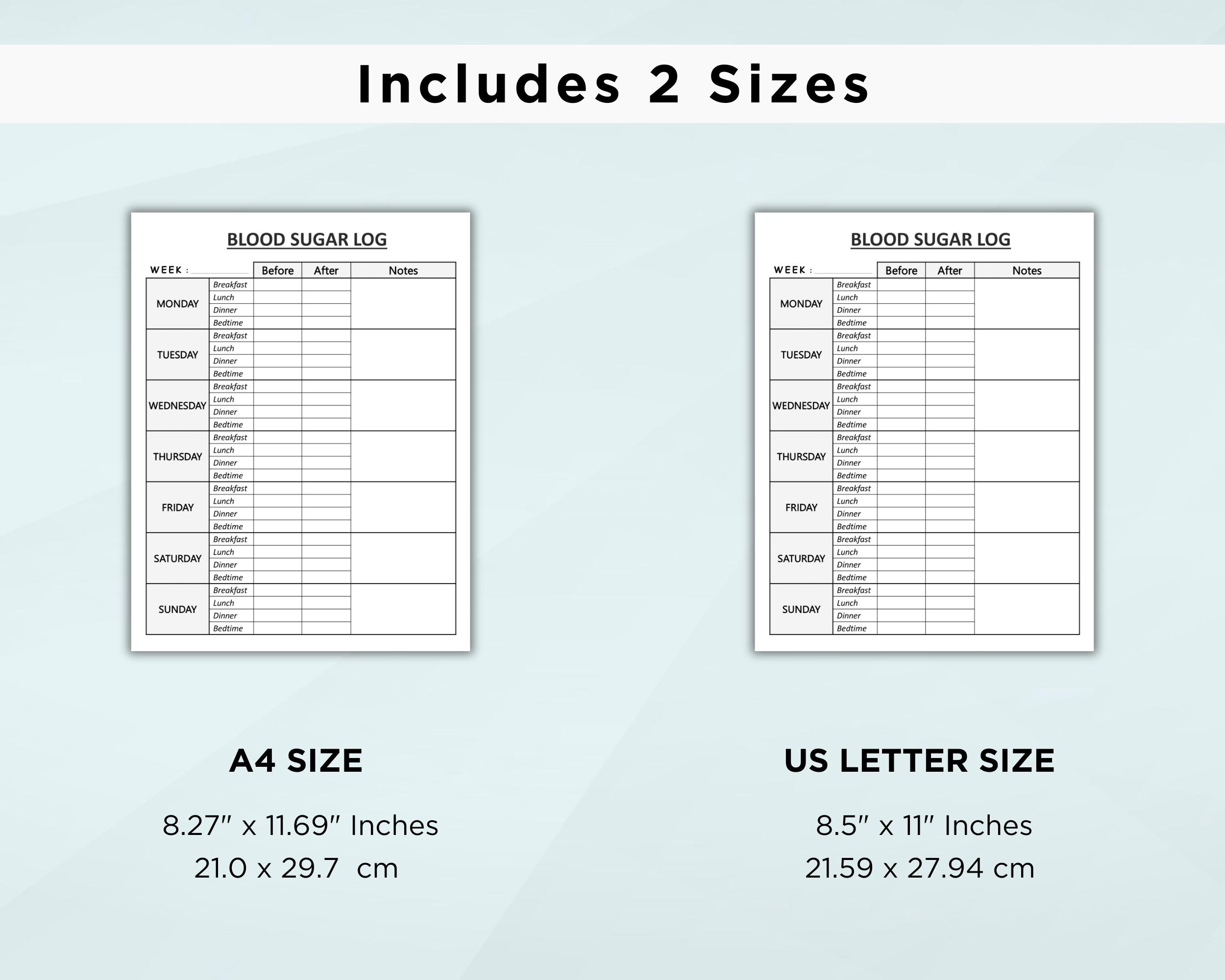 Printable Blood Sugar Log, Daily Diabetic Log, Blood Sugar Reading ...