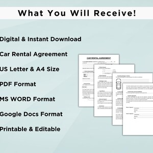 Car Rental Agreement Templates. Car Rental Contract. Printable Vehicle ...
