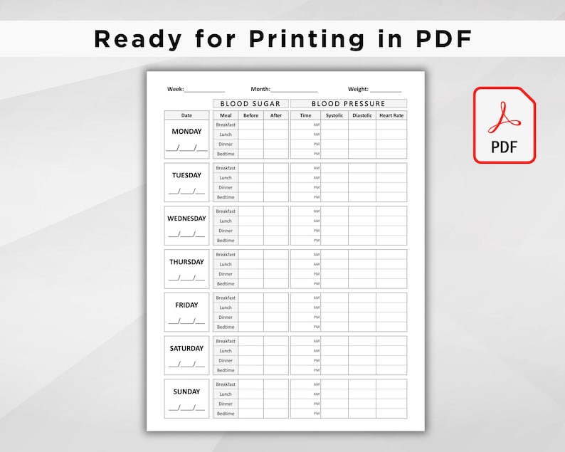 Blood Sugar and Blood Pressure Tracker Printable. Daily Blood Pressure ...