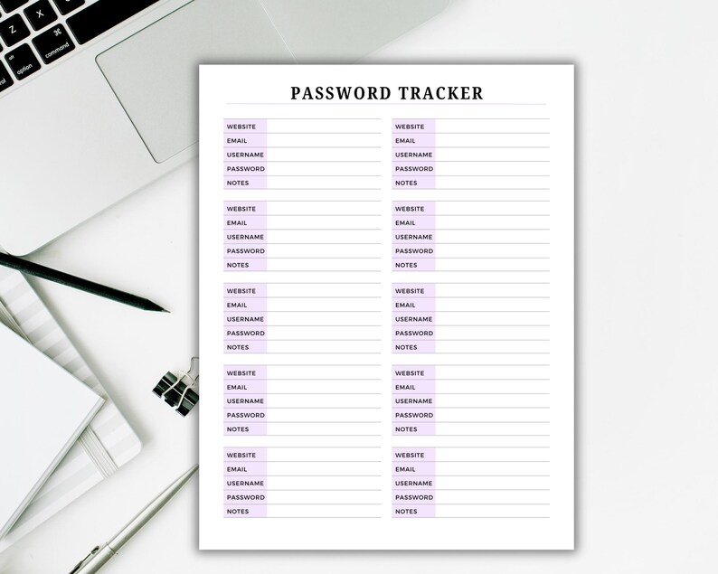 Password Tracker Printable | Password Log Book | Internet Login ...