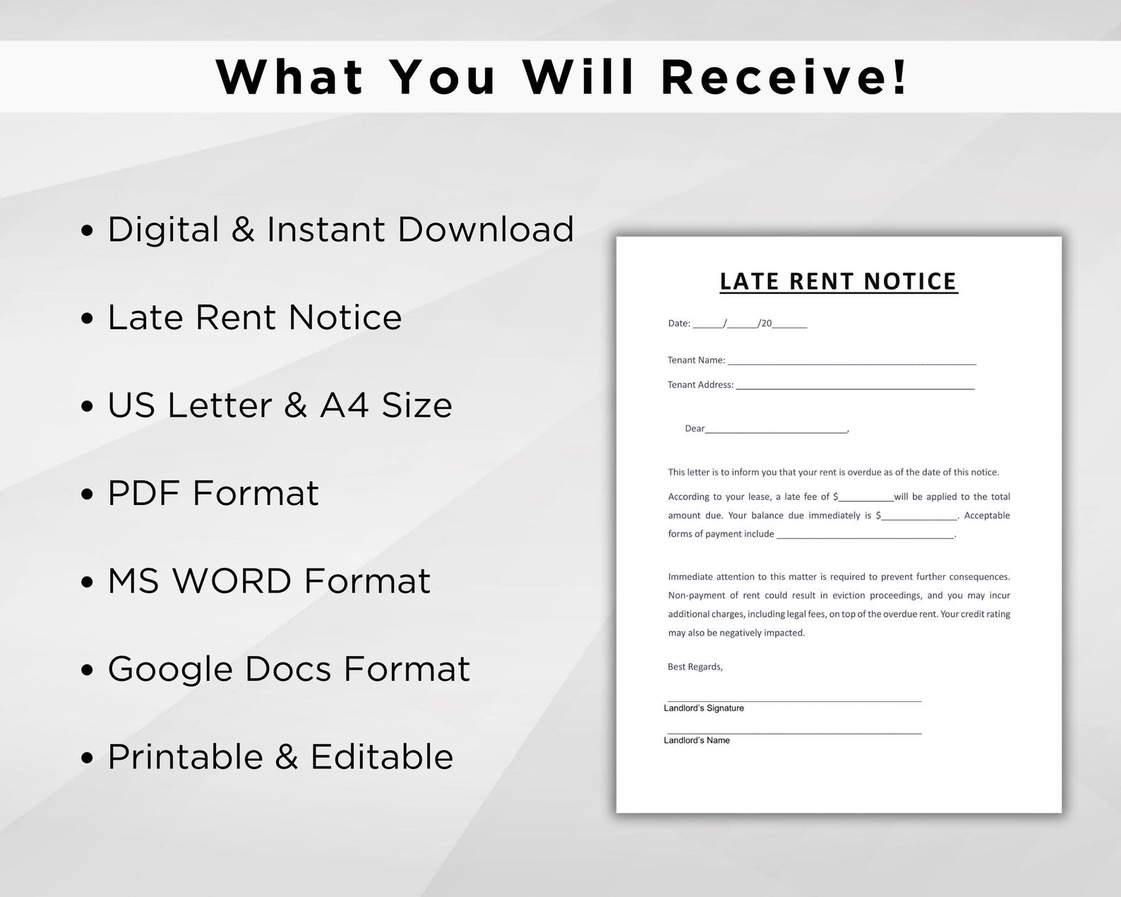 Late Rent Notice. Late Rent Payment. Notice to Pay or Quit. Tenant ...