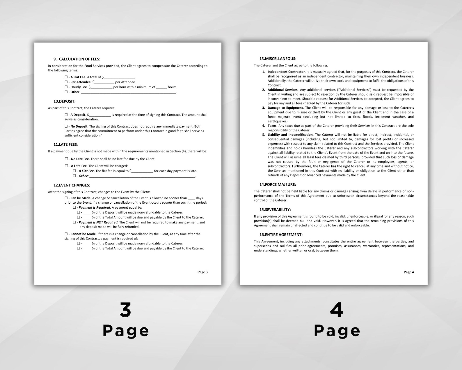 Catering Contract Template. Catering Service Contract. Editable ...