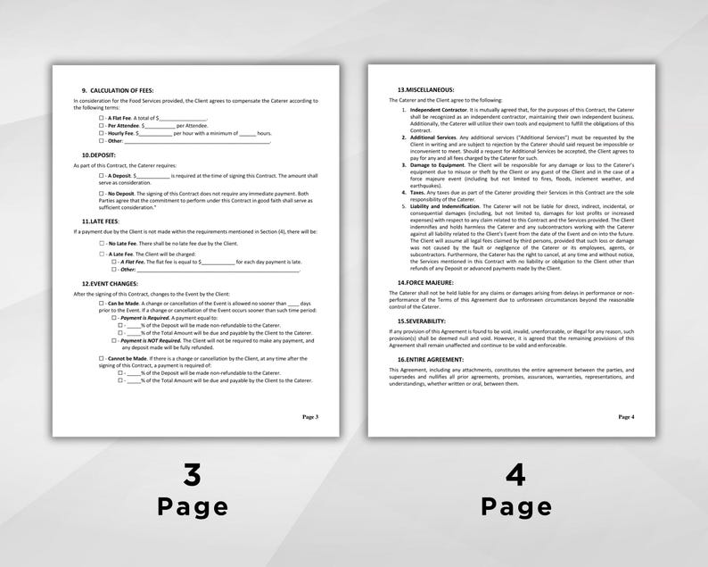 Catering Contract Template. Catering Service Contract. Editable ...
