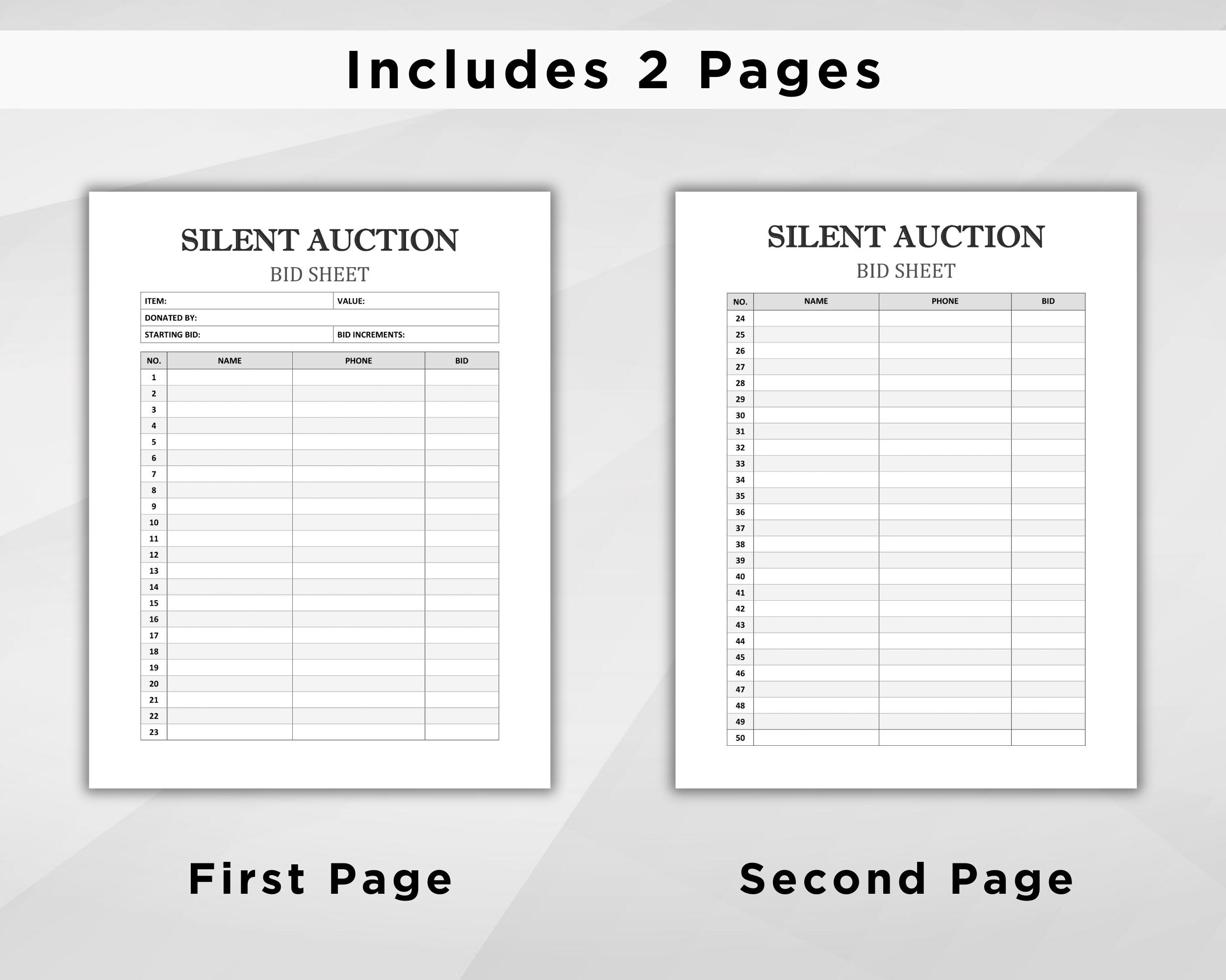 Editable Silent Auction Template Silent Auction Bid Sheet Silent ...