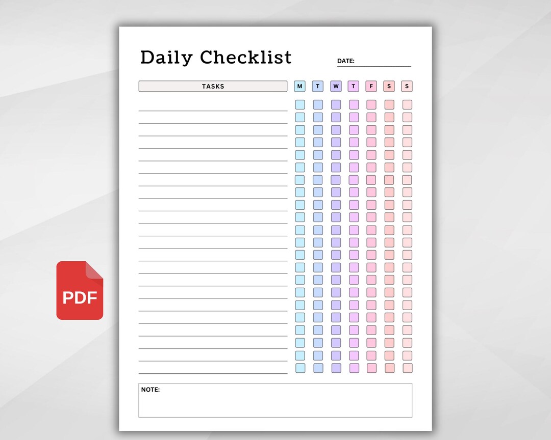 Printable Daily Checklist. Daily Task Checklist Template. Print at Home ...