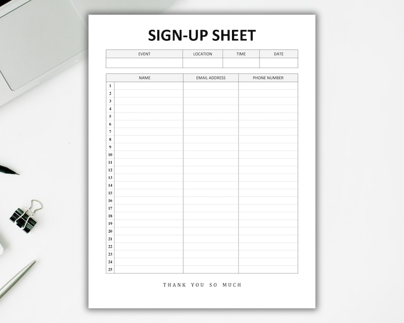 Sign up Sheet Printable. Editable Sign up Template. Event Sign Up. Sign ...
