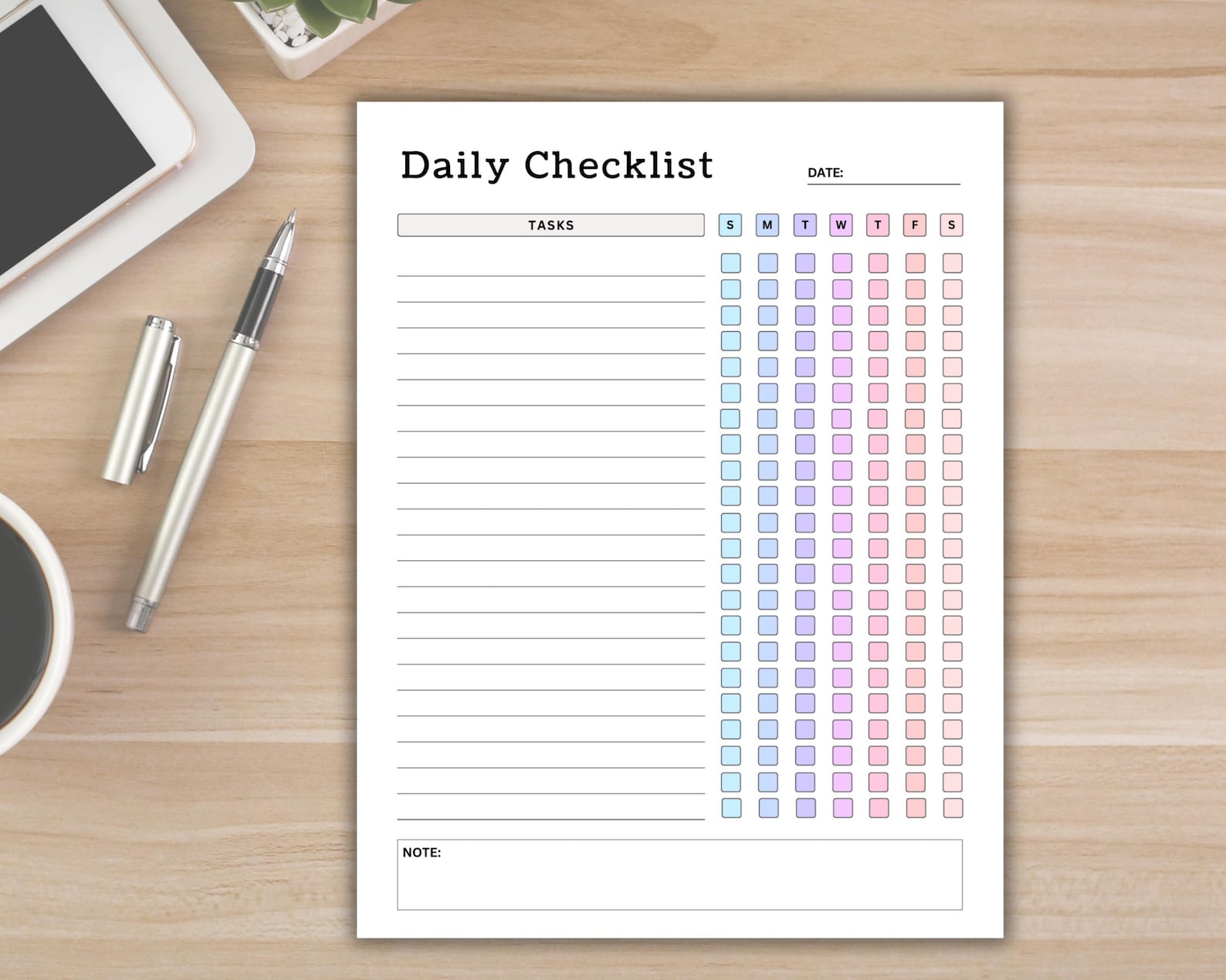 Printable Daily Checklist. Daily Task Checklist Template. Print at Home ...