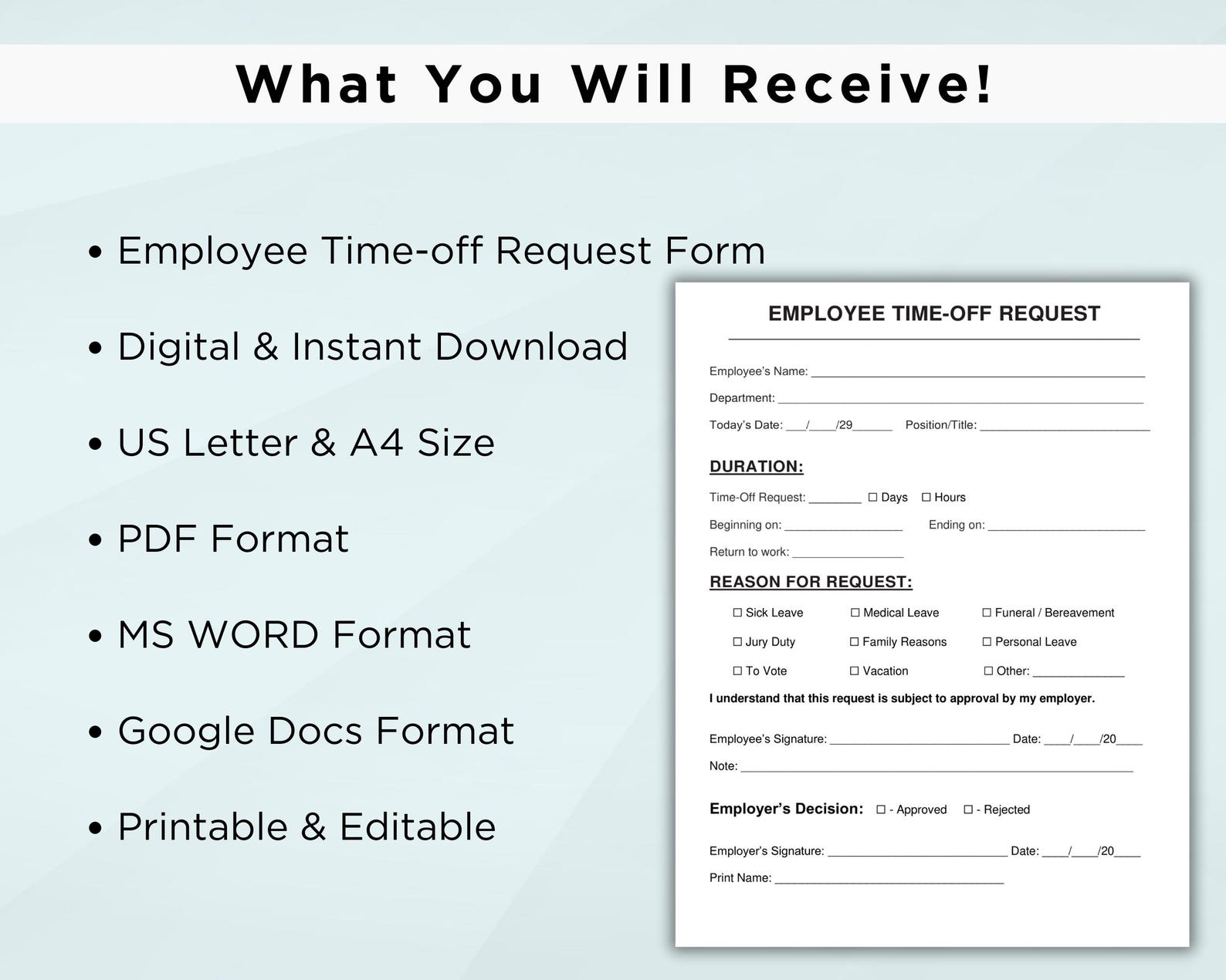 Editable Employee Time-off Request Template. Printable Vacation Request ...