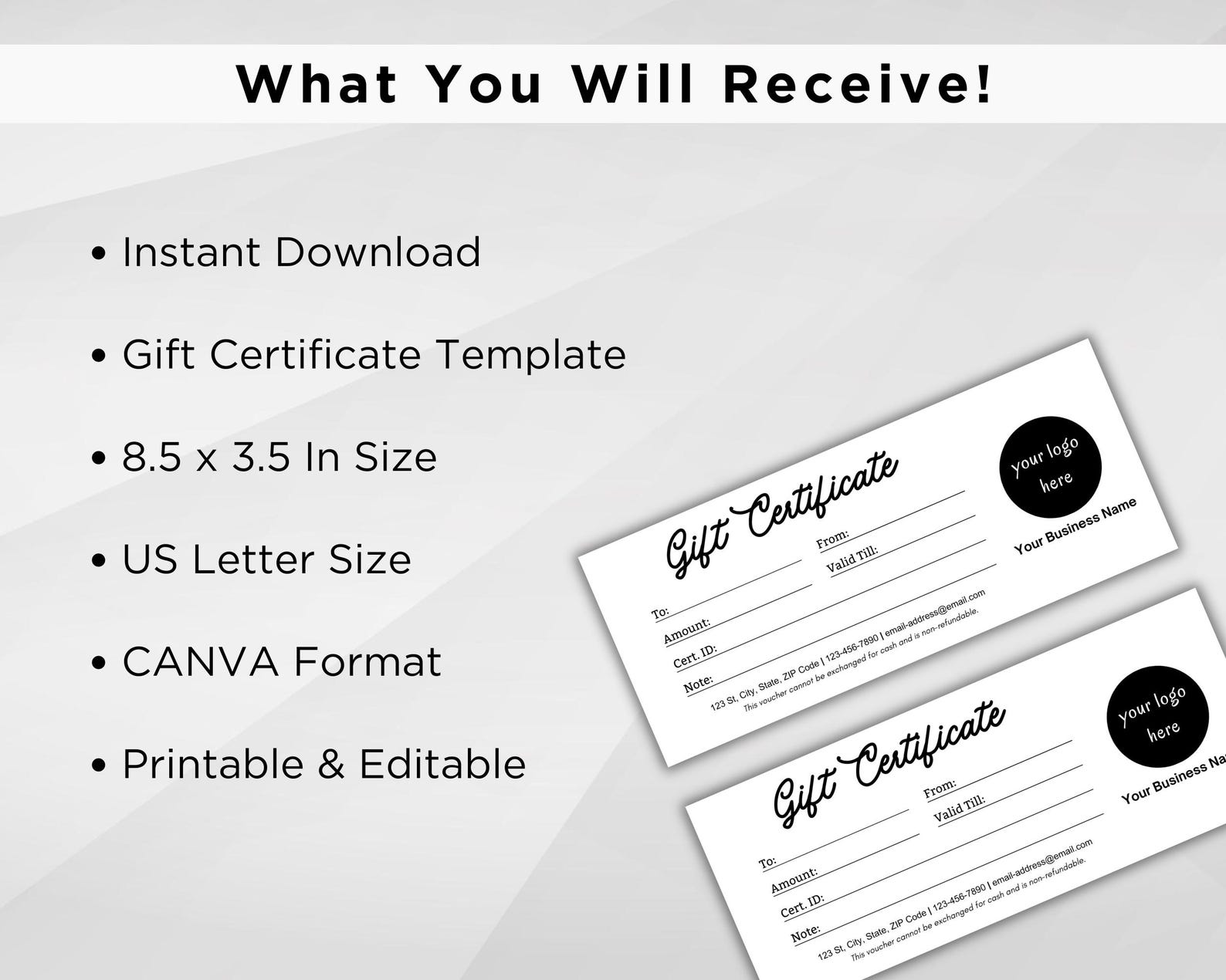 Editable Gift Certificate Template, Printable Gift Voucher & Custom ...