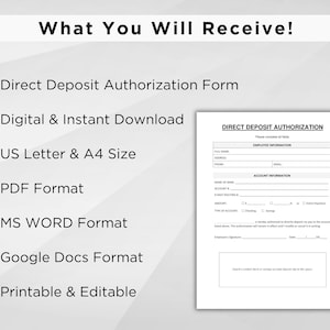 Direct Deposit Authorization. Printable Employee Direct Deposit Form ...