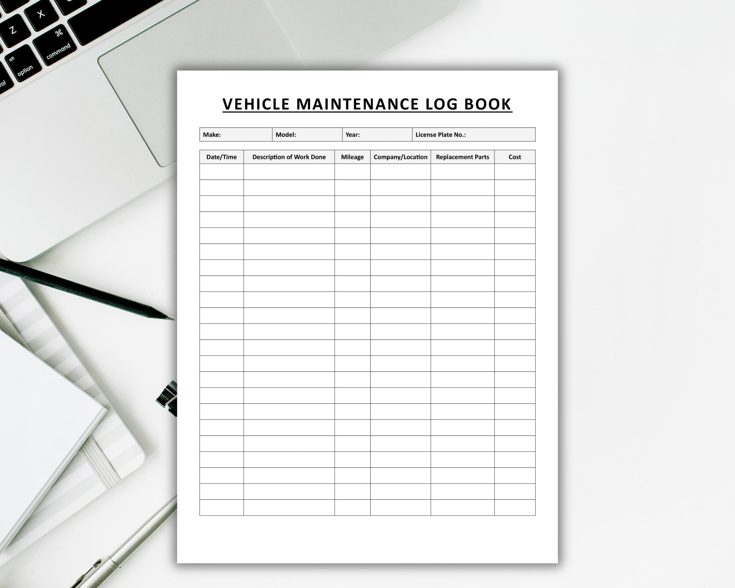 Printable Vehicle Maintenance Log. Auto Repairs & Service Checklist ...
