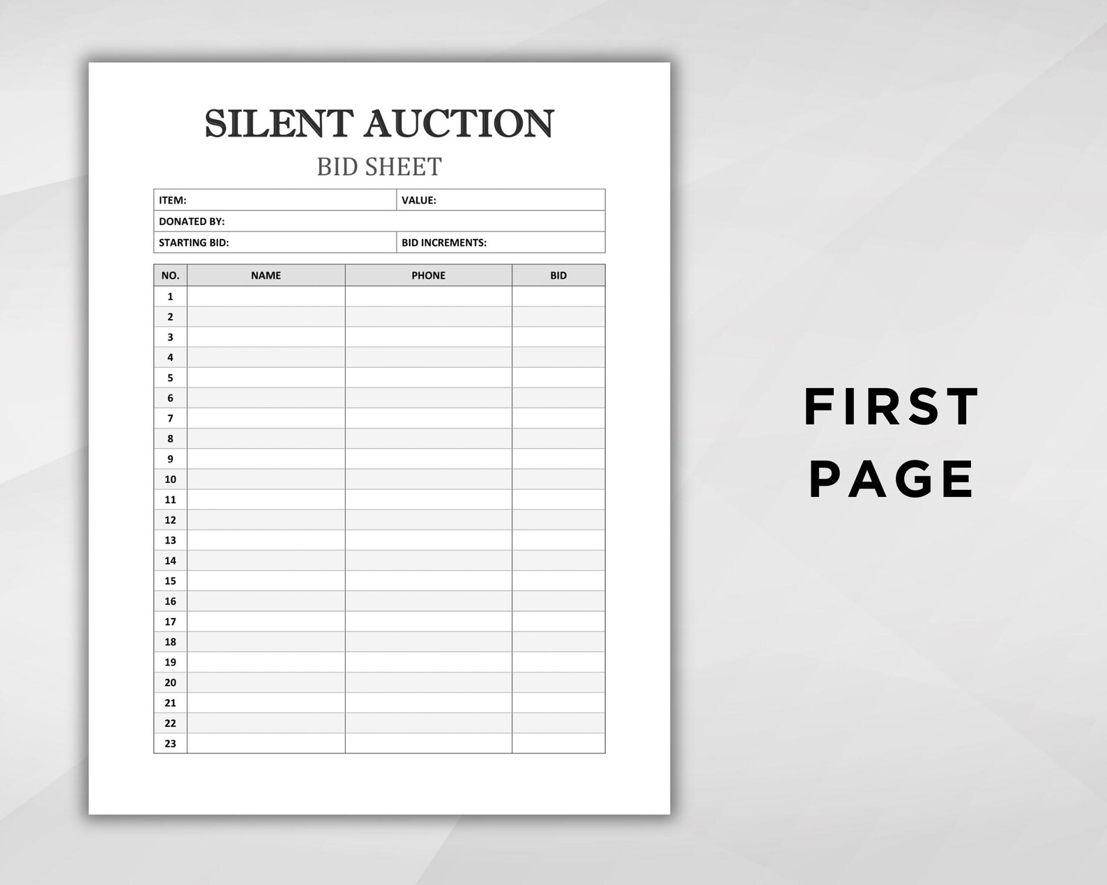 Editable Silent Auction Template Silent Auction Bid Sheet Silent ...