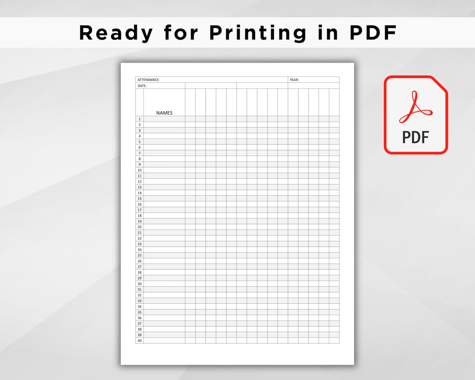 Attendance Tracker Printable. Attendance Sheet Template. Attendance ...